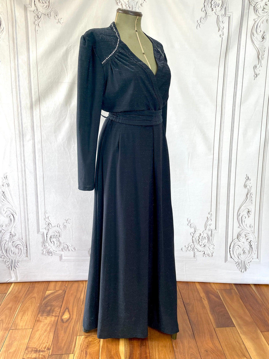1970s Sparkle Diamante Peggy Lane Maxi Evening Gown – Voluptuous Vintage